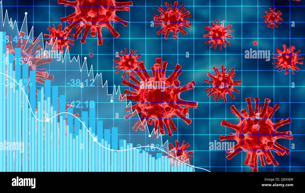 Covid crisis and the collapse of the markets, economic fallout. 3d ...