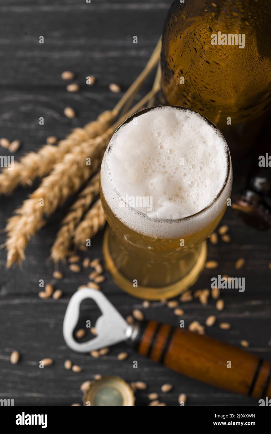 Glass beer with foam top view. High quality photo Stock Photo - Alamy