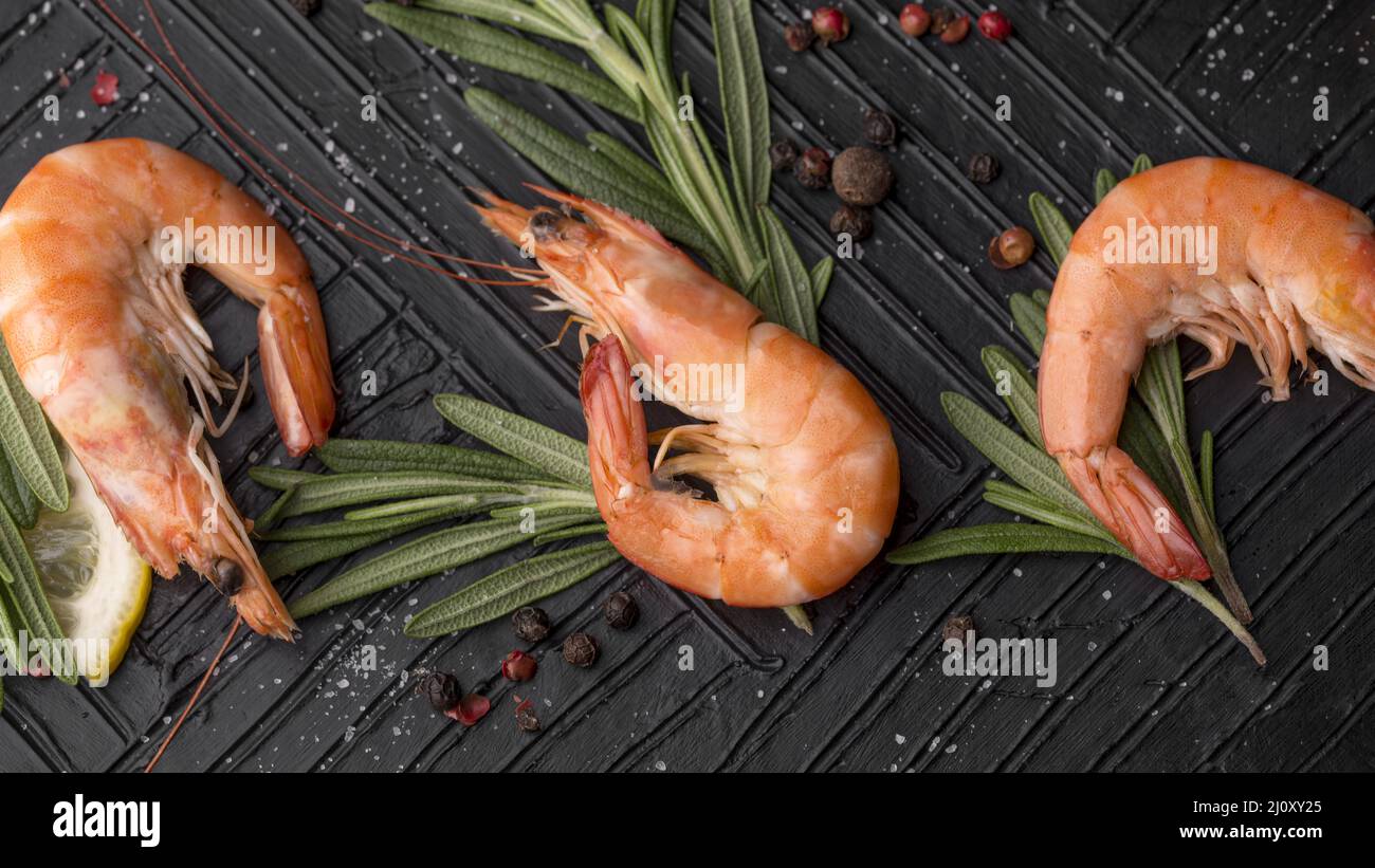 Fresh seafood shrimp top view. High quality photo Stock Photo - Alamy