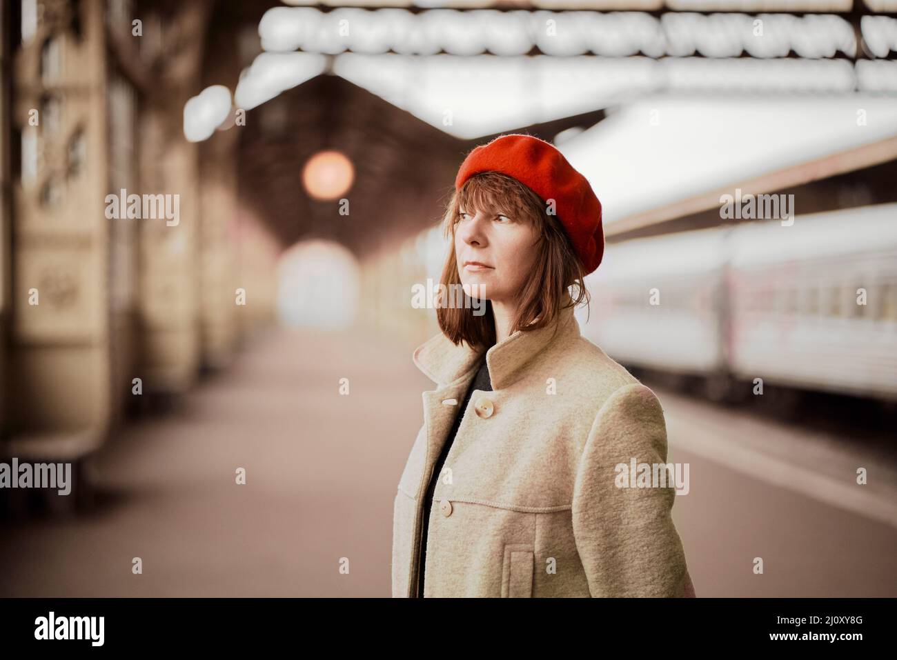 Pensive business woman train hi-res stock photography and images - Alamy