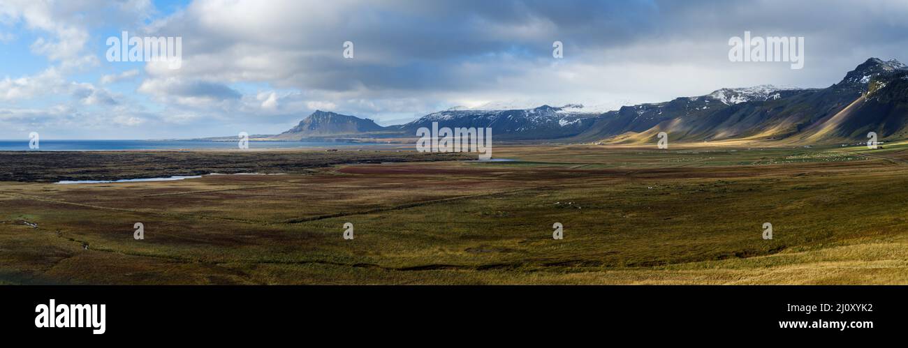 View during auto trip in Iceland. Spectacular Icelandic landscape with ...