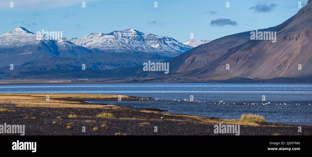 View during auto trip in Iceland. Spectacular Icelandic landscape with ...