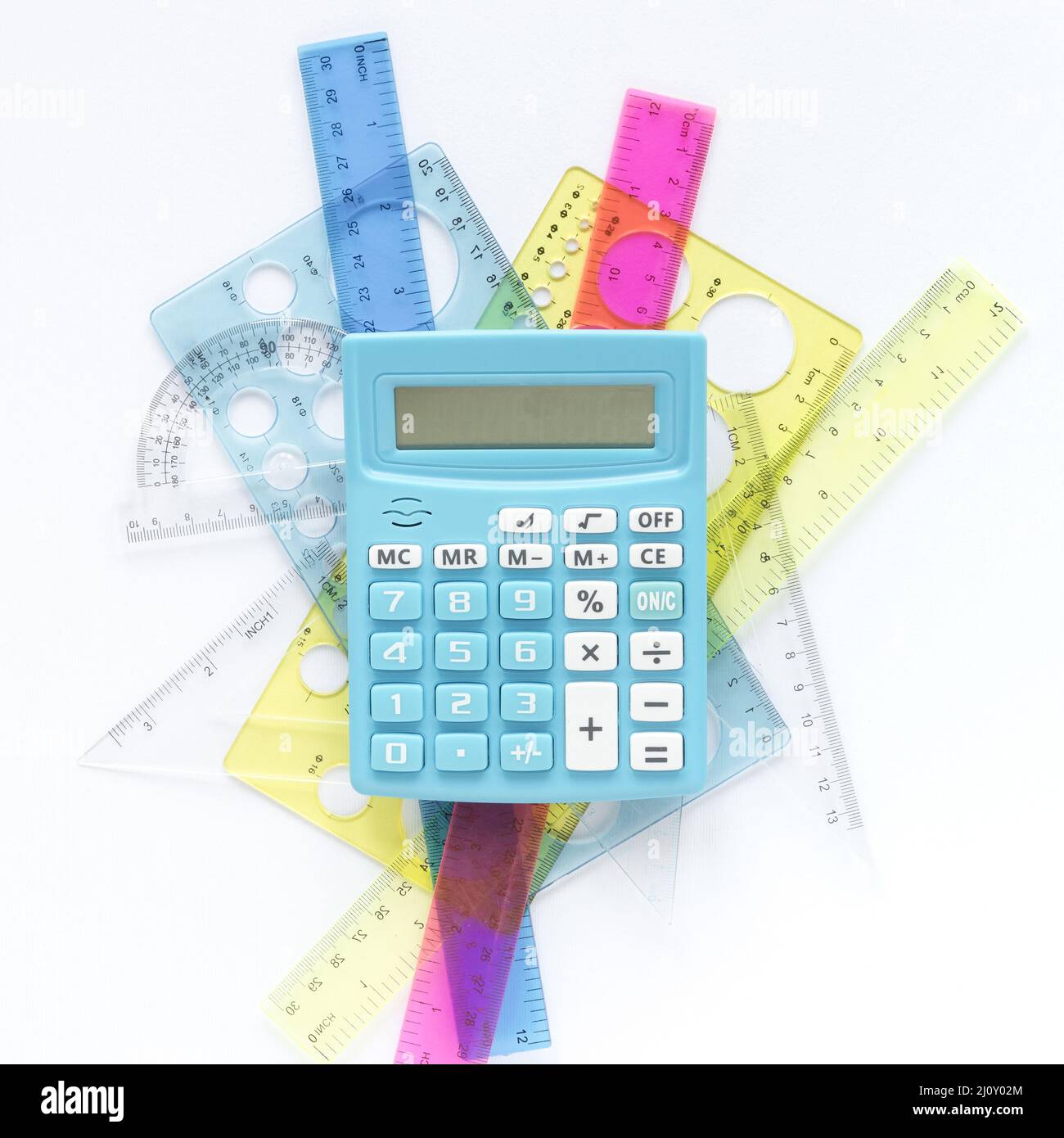 Math colourful rulers supplies calculator. High quality photo Stock ...