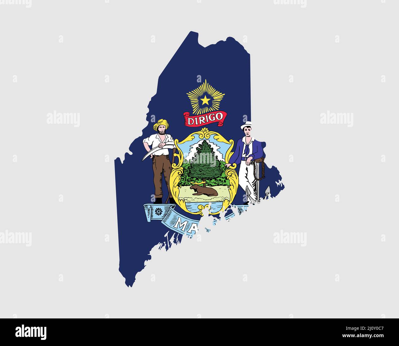 Maine Map Flag. Map of ME, USA with the state flag. United States ...
