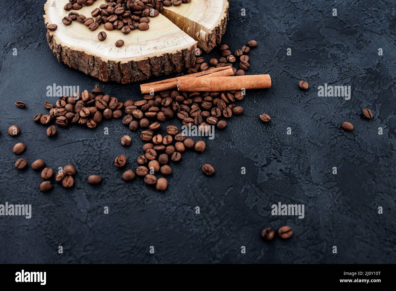 Rustic style. Aromatic coffee spices. cinnamon and coffee beans in dark ...