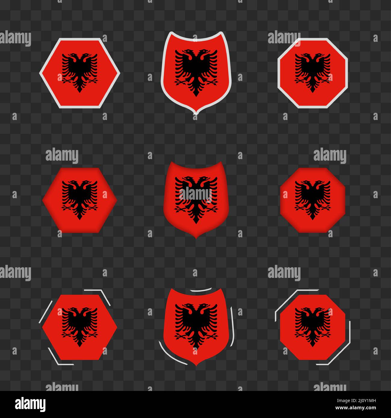 National symbols of Albania on a dark transparent background, vector ...