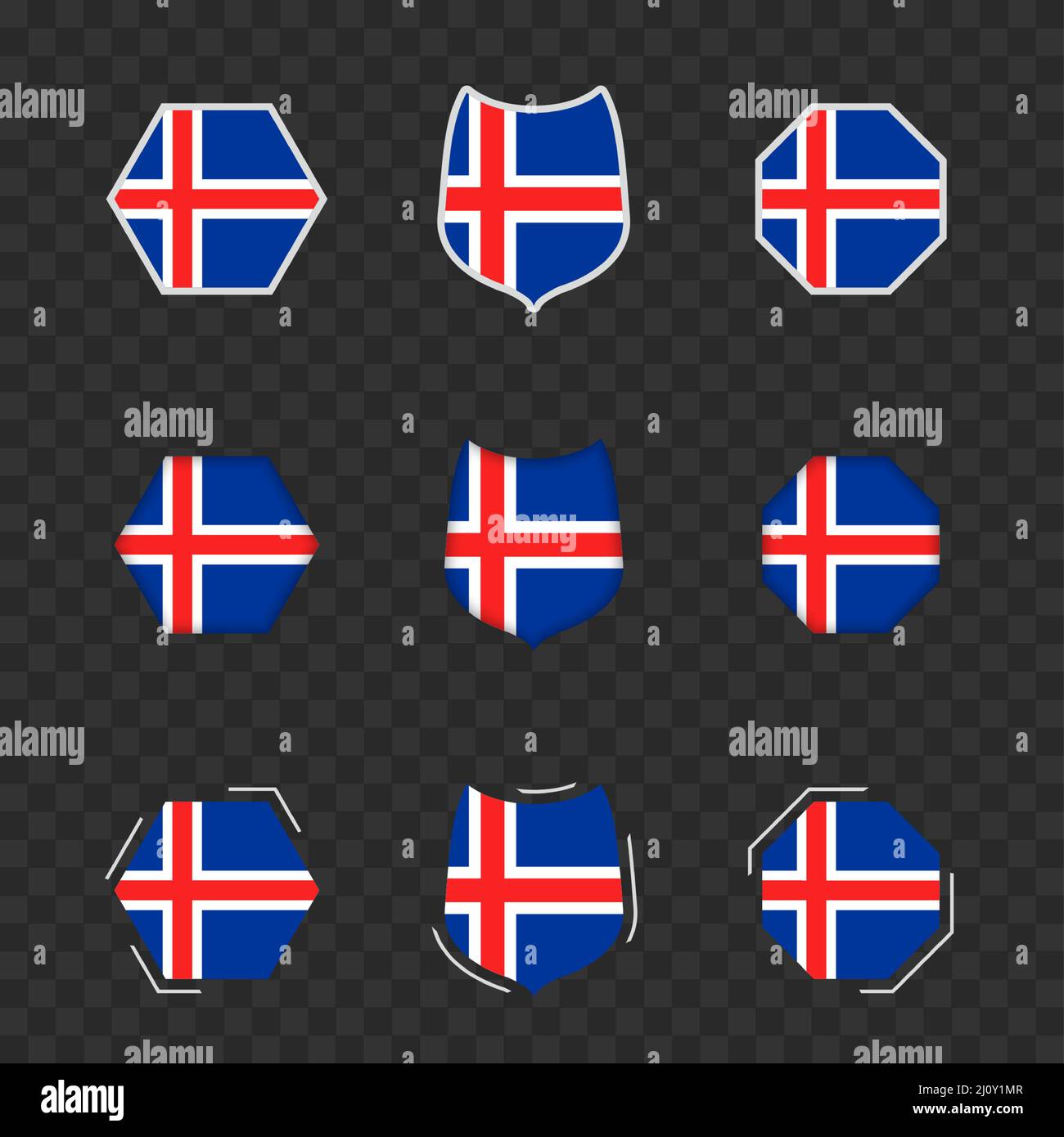 National symbols of Iceland on a dark transparent background, vector ...