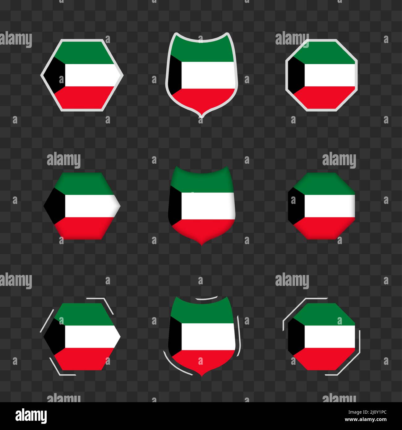 National symbols of Kuwait on a dark transparent background, vector ...