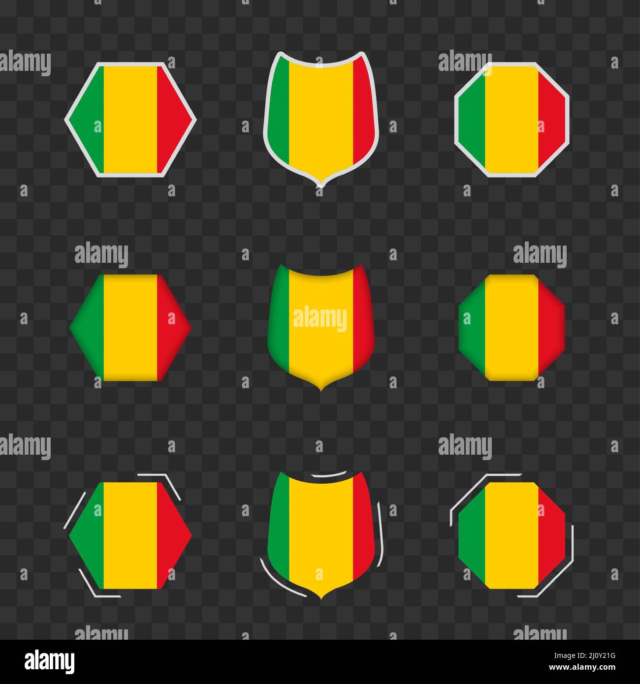National symbols of Mali on a dark transparent background, vector flags ...
