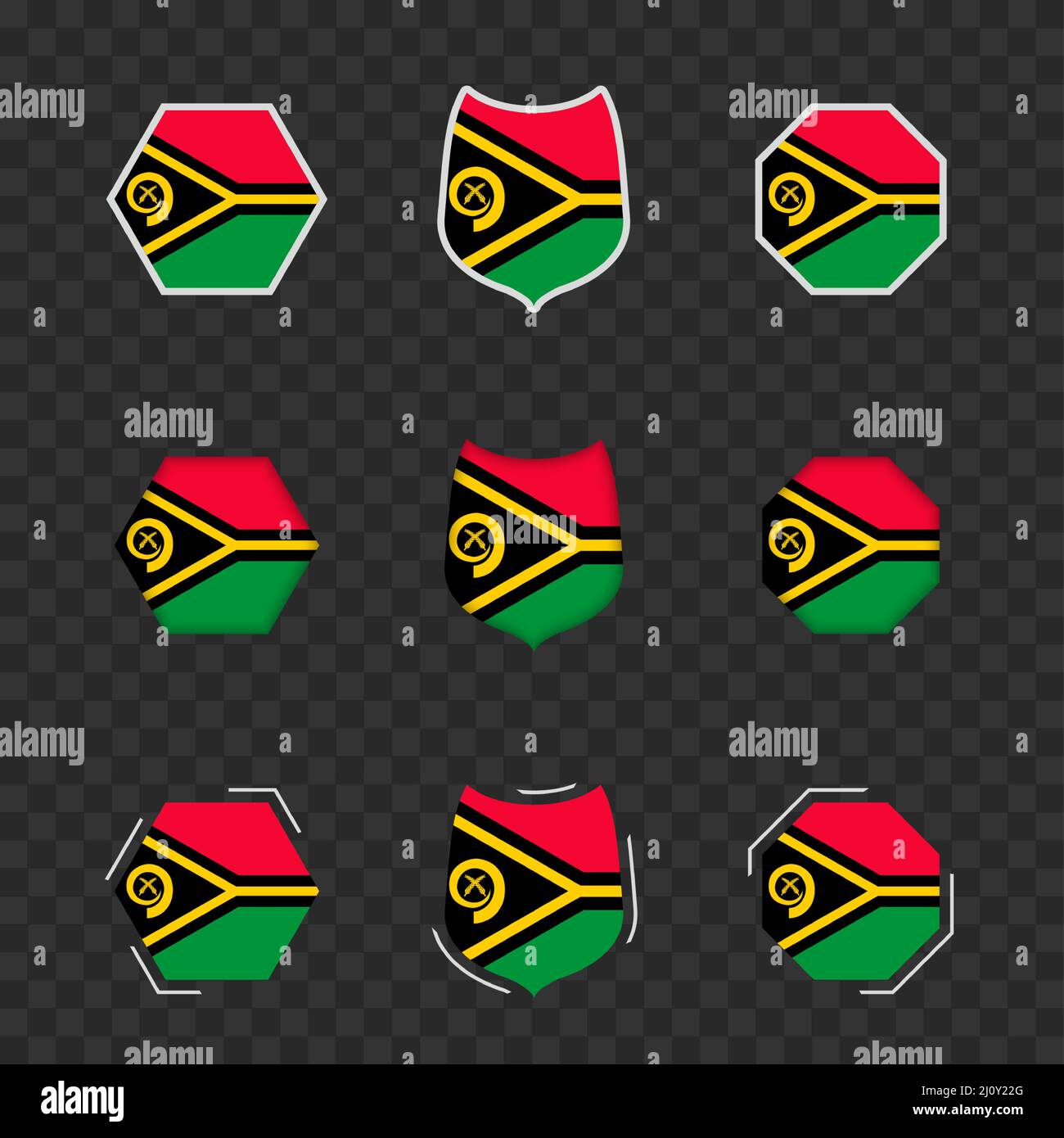 National symbols of Vanuatu on a dark transparent background, vector flags of Vanuatu. Vector ...