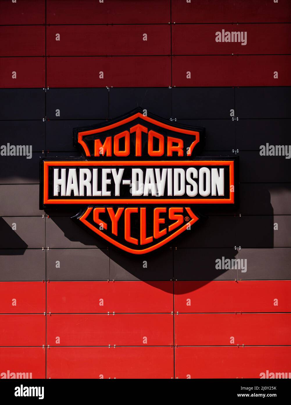 Minsk, Belarus, March 2022 - Harley-Davidson Motor Cycles emblem wall ... Minsk, Belarus, March 2022 - Harley-Davidson Motor Cycles emblem wall ...