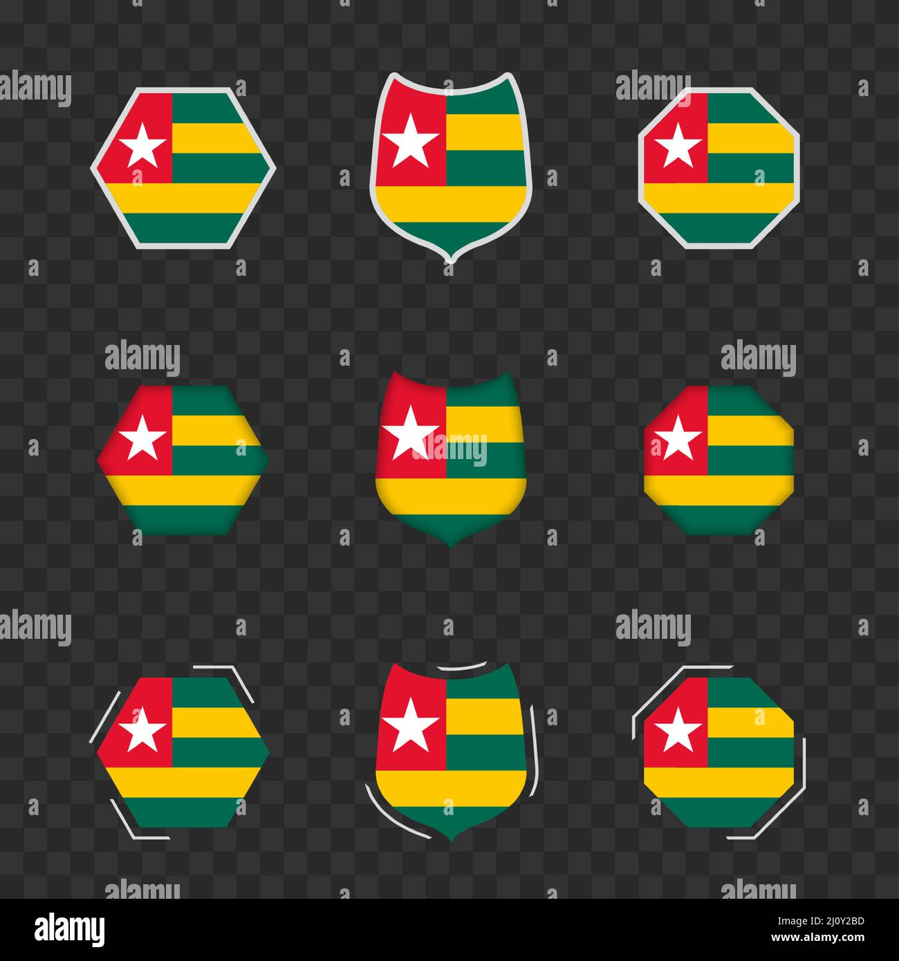 National symbols of Togo on a dark transparent background, vector flags ...