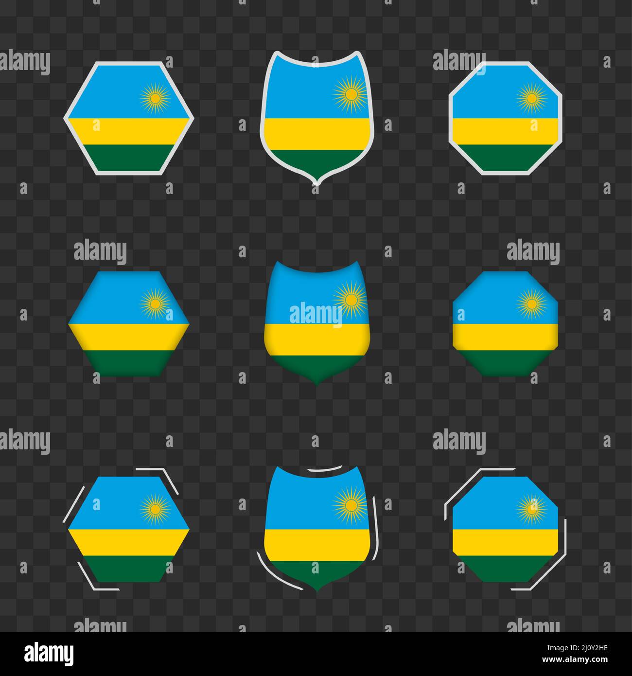 National symbols of Rwanda on a dark transparent background, vector ...