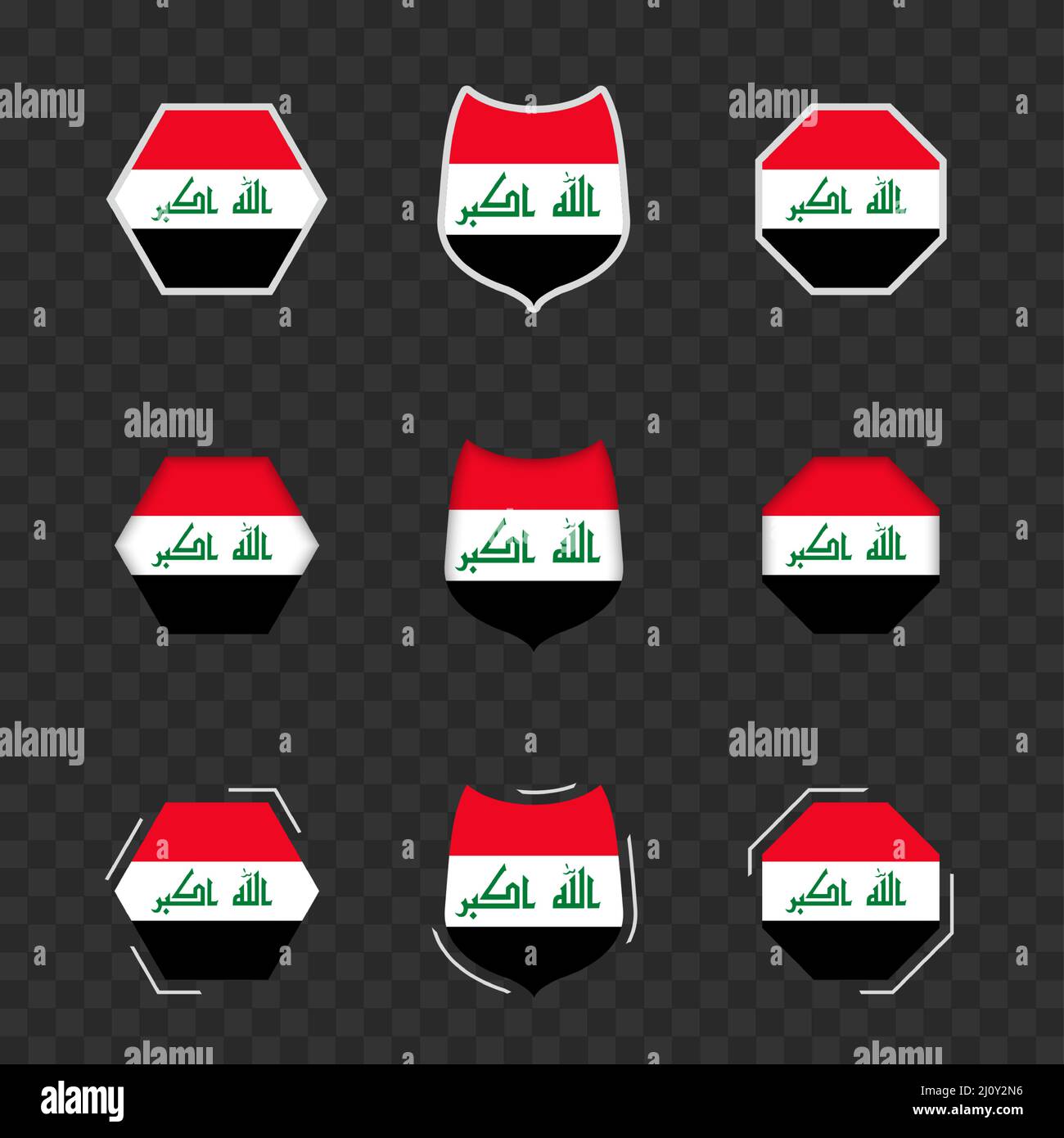 National symbols of Iraq on a dark transparent background, vector flags ...