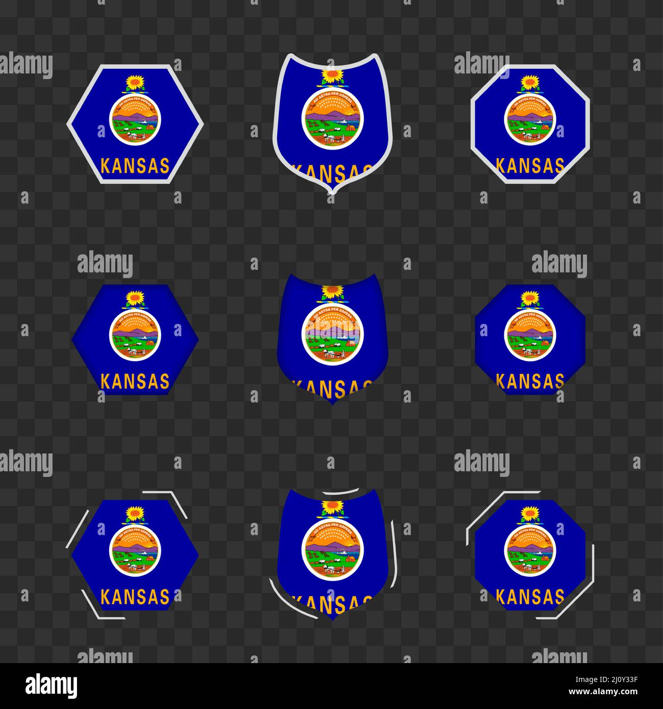 National symbols of Kansas on a dark transparent background, vector ...