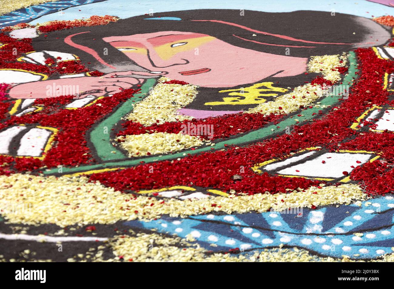 Tokyo, Japan. 21st Mar, 2022. A huge kabuki actor picture made with ...