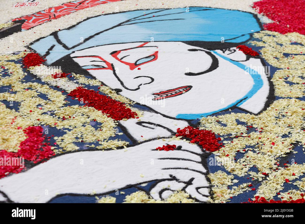 Tokyo, Japan. 21st Mar, 2022. A huge kabuki actor picture made with ...