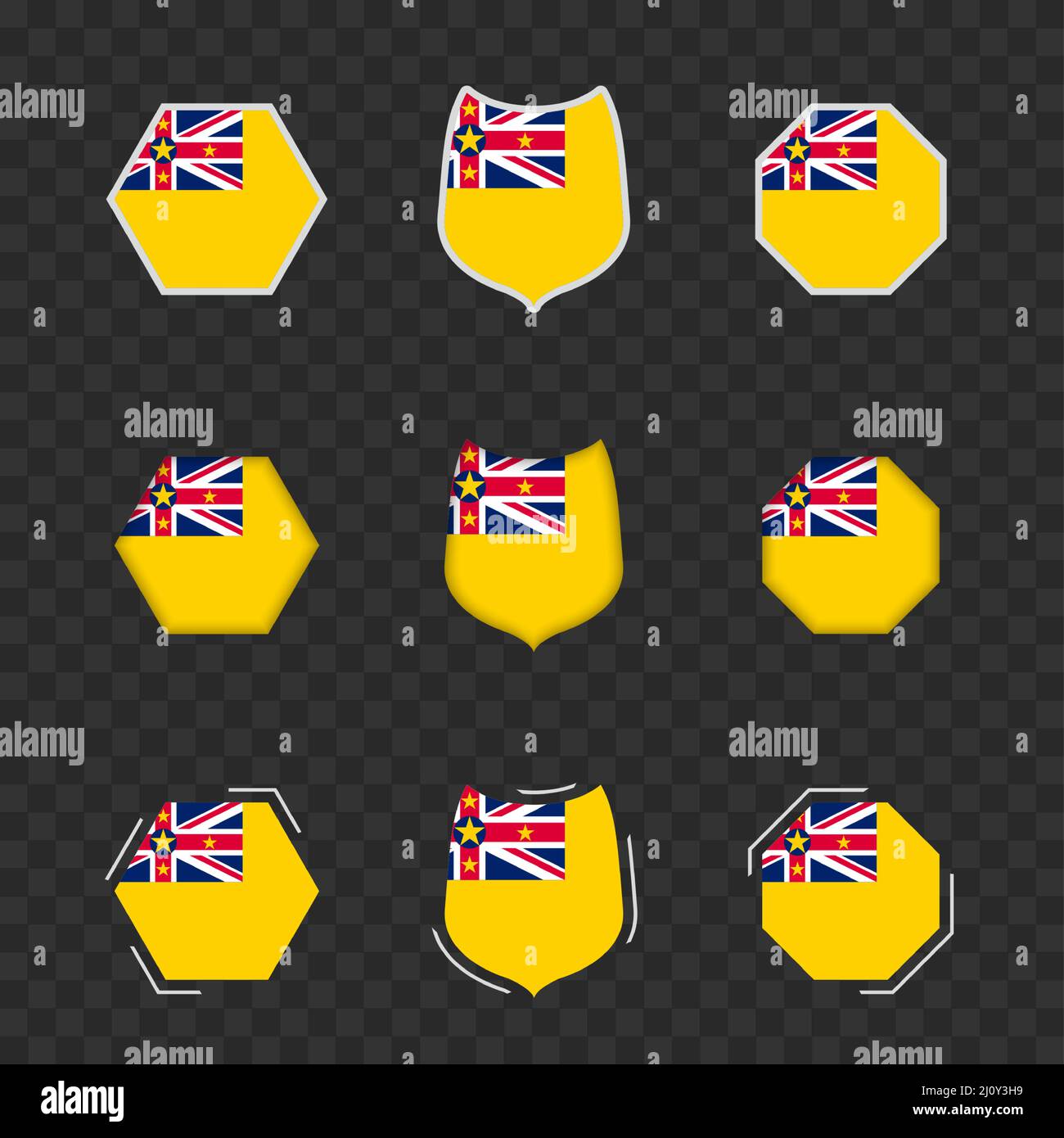 National symbols of Niue on a dark transparent background, vector flags ...