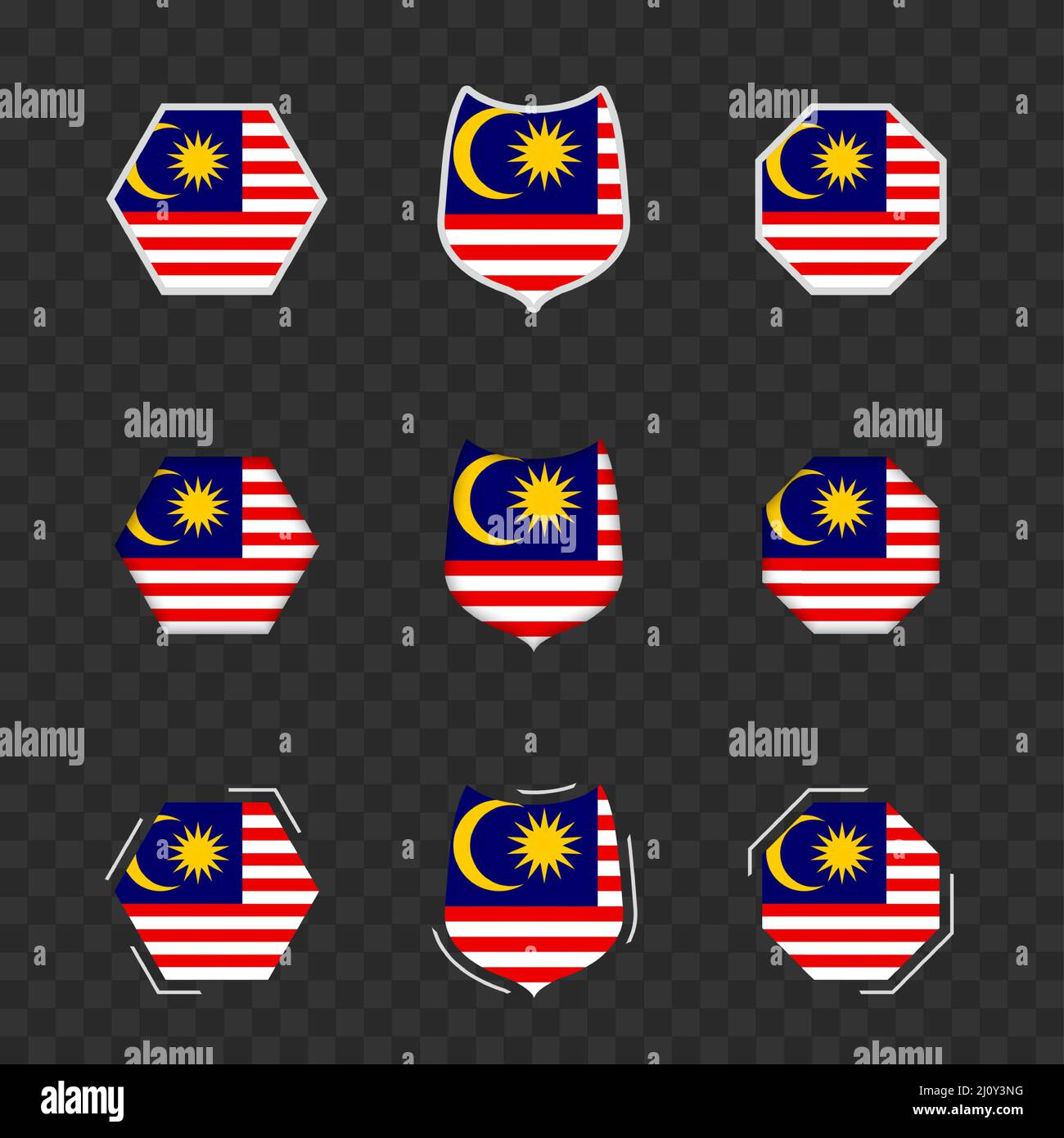National symbols of Malaysia on a dark transparent background, vector ...
