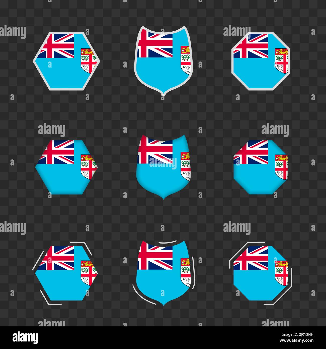 National symbols of Fiji on a dark transparent background, vector flags ...