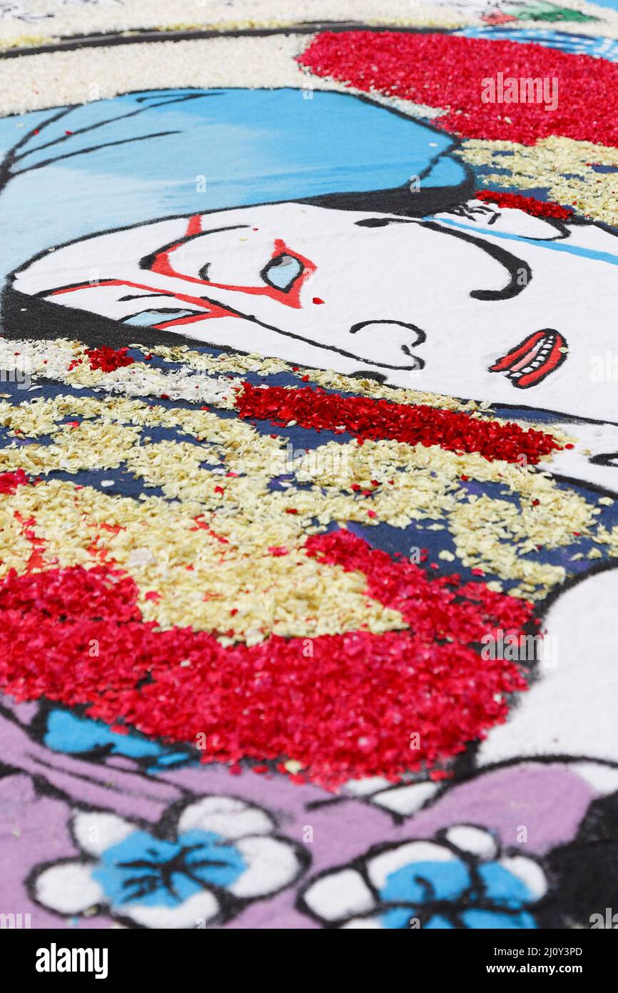 Tokyo, Japan. 21st Mar, 2022. A huge kabuki actor picture made with ...