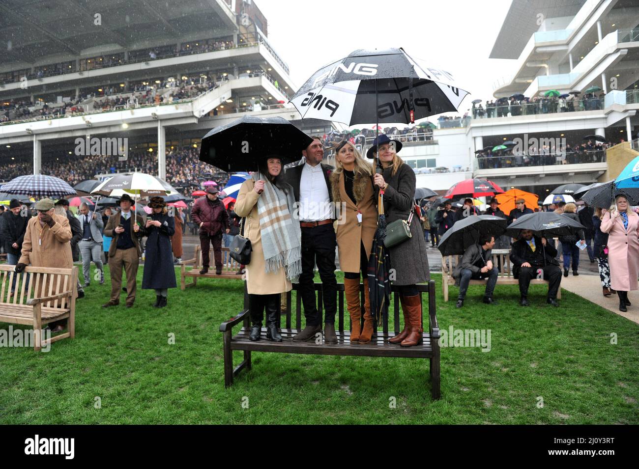 Crowds watching the first race Day 2, racing at the Cheltenham Gold Cup ...