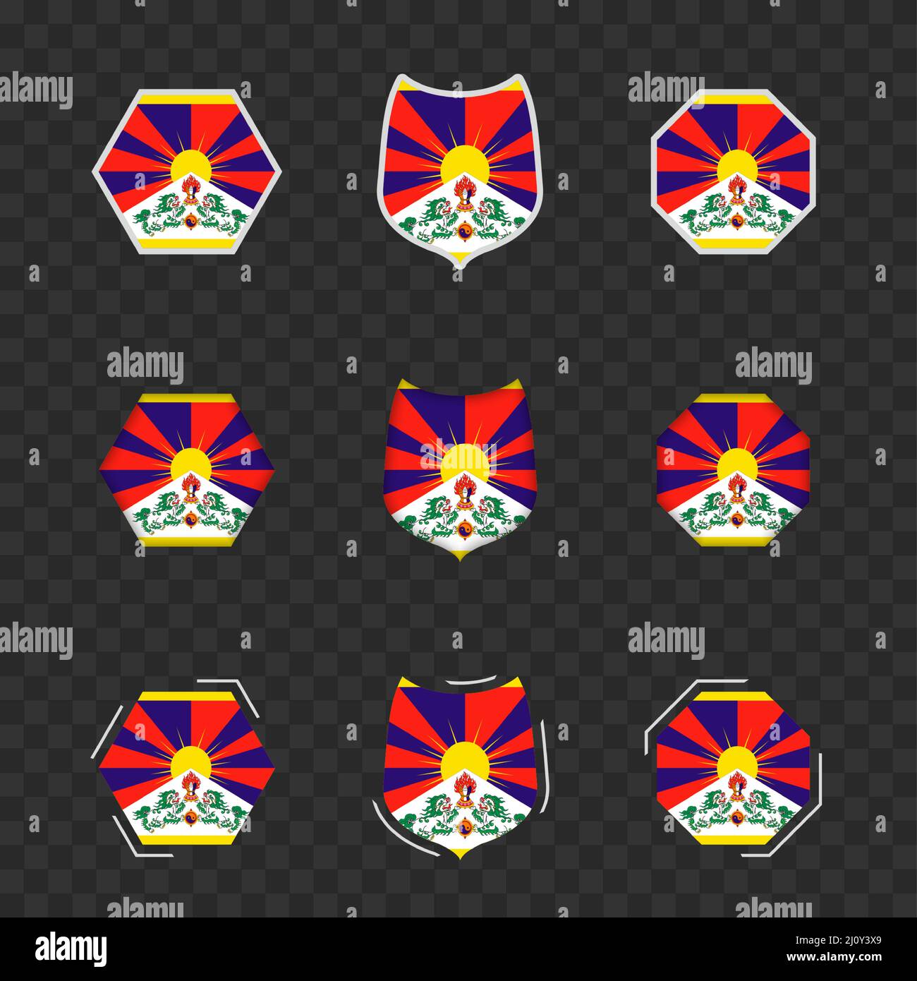 National symbols of Tibet on a dark transparent background, vector flags of Tibet. Vector ...