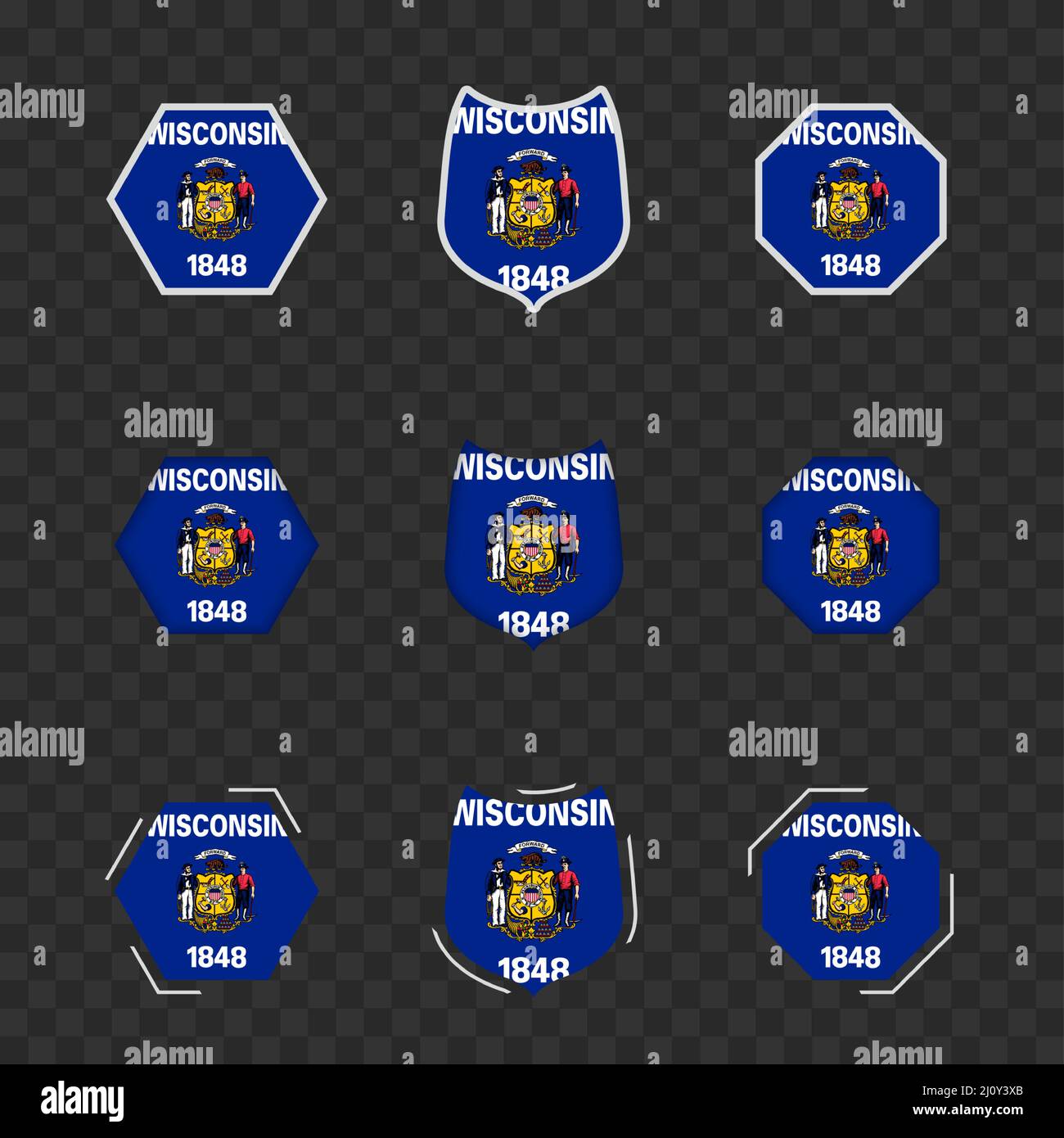 National symbols of Wisconsin on a dark transparent background, vector ...