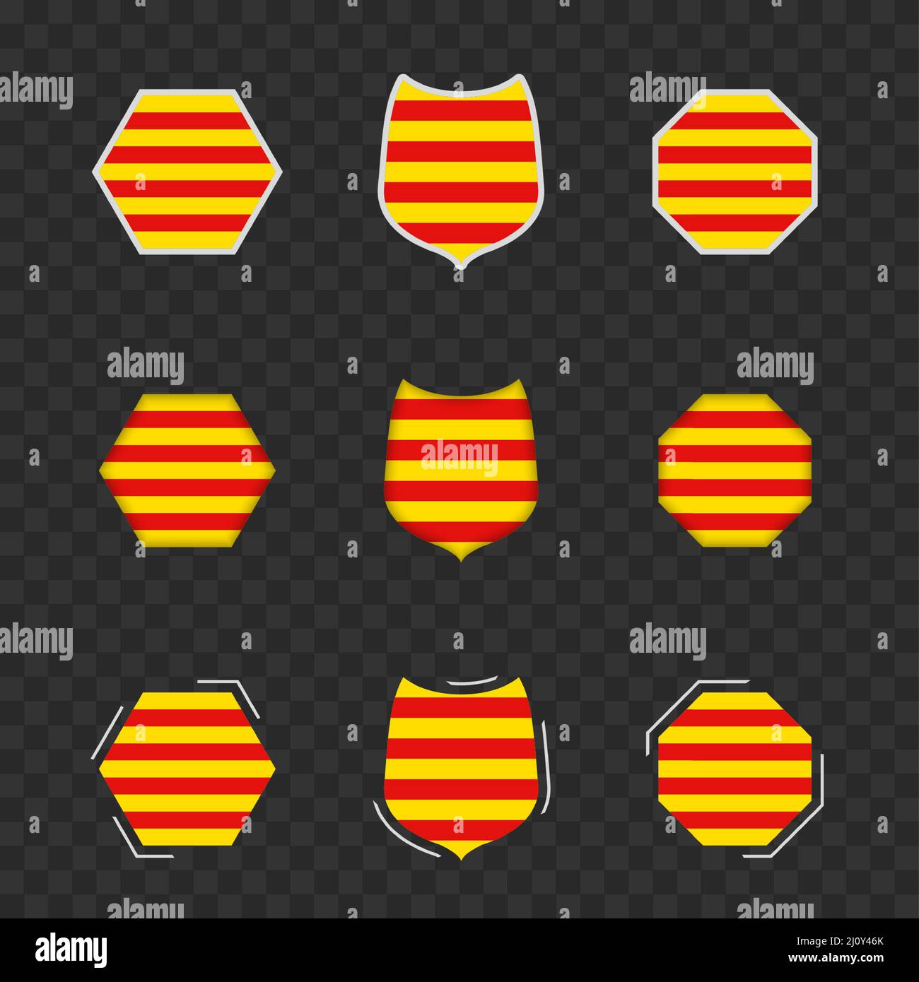 National symbols of Catalonia on a dark transparent background, vector ...