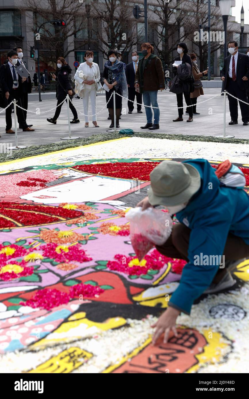 Tokyo, Japan. 21st Mar, 2022. Tokyo Governor Yuriko Koike (wearing a ...