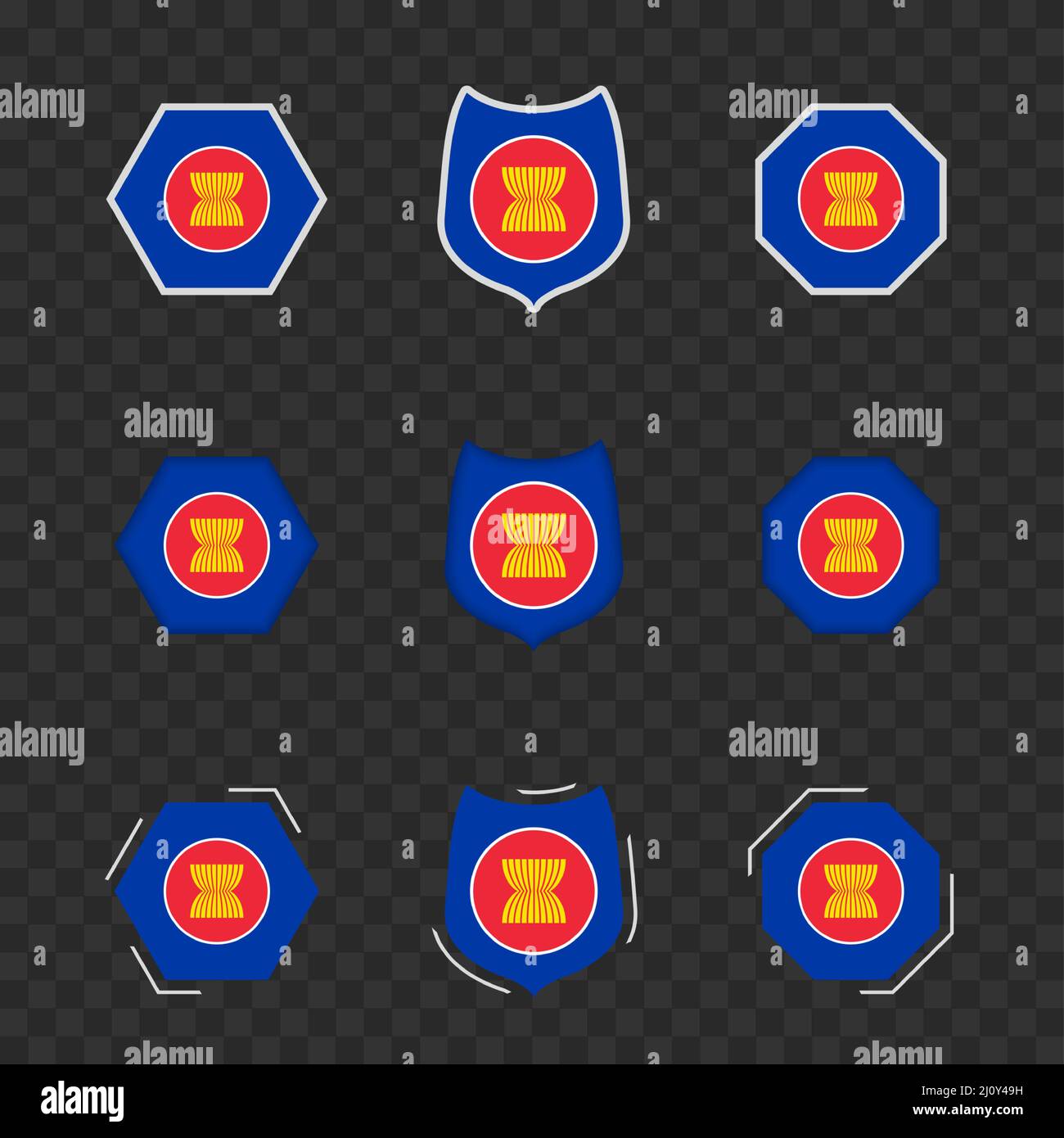 National symbols of ASEAN on a dark transparent background, vector ...