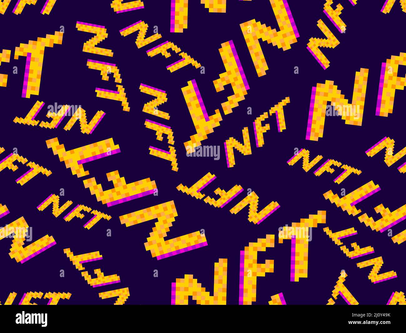 NFT token pixel art isometric text seamless pattern. NFT non-fungible ...