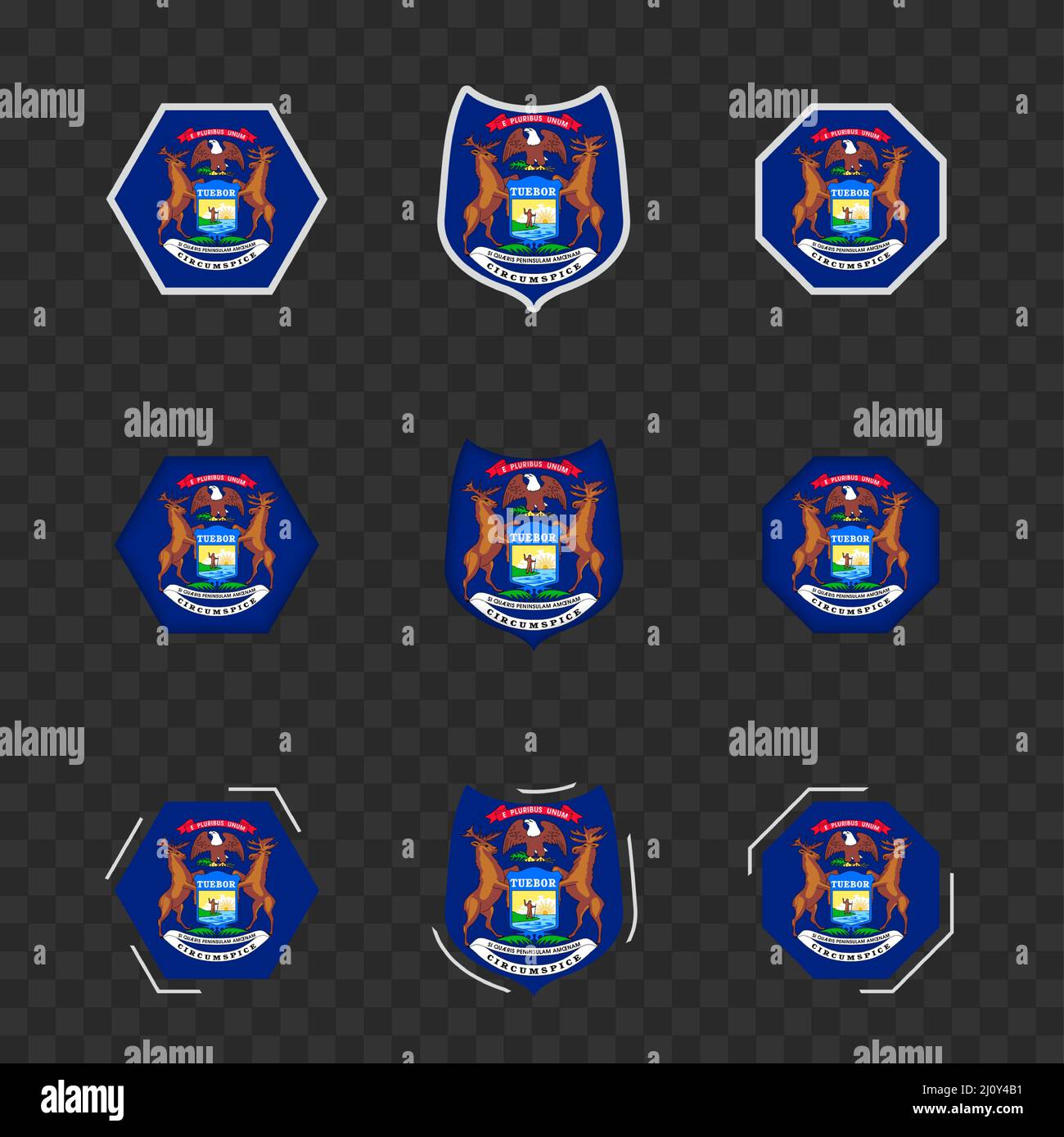 National symbols of Michigan on a dark transparent background, vector ...