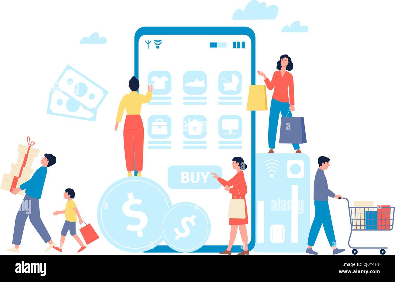 Online shopping. Smartphone ordering clothes and beauty elements. E ...