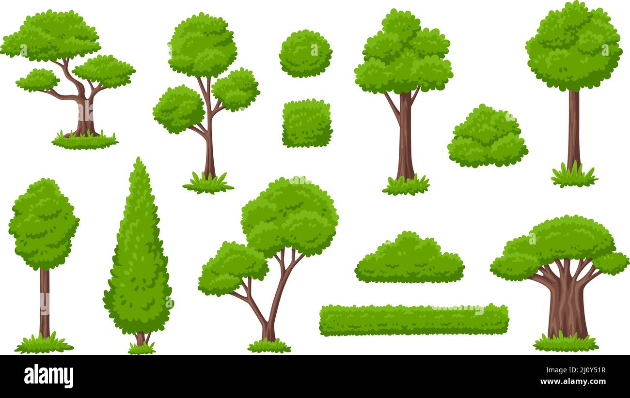 Forest green tree collection. Ecology trees, garden group bushes ...
