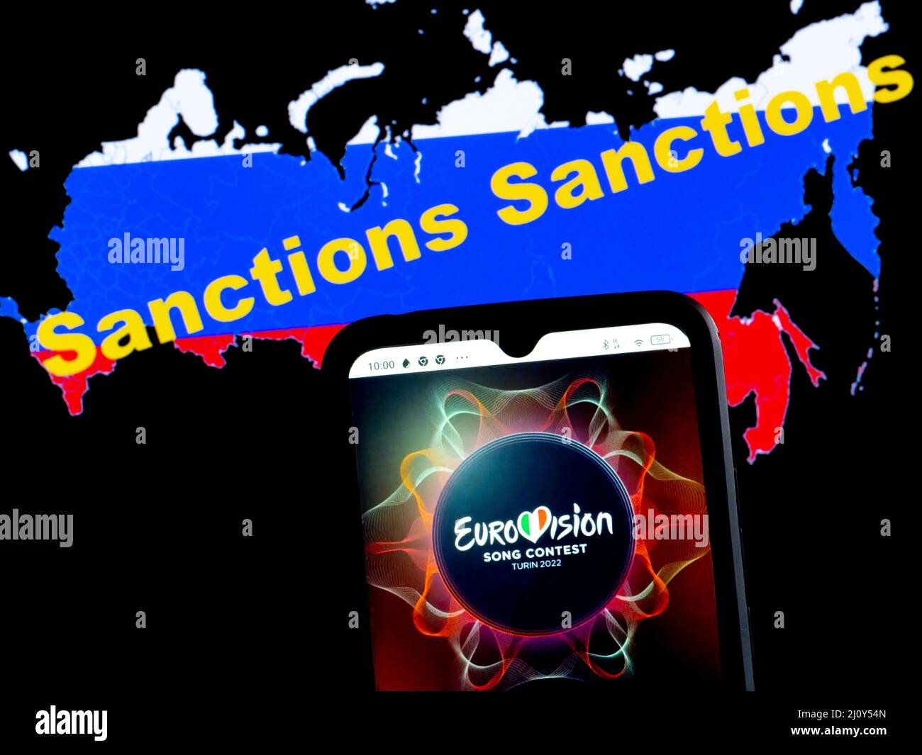 In this photo illustration, the Eurovision logo is displayed on a ...