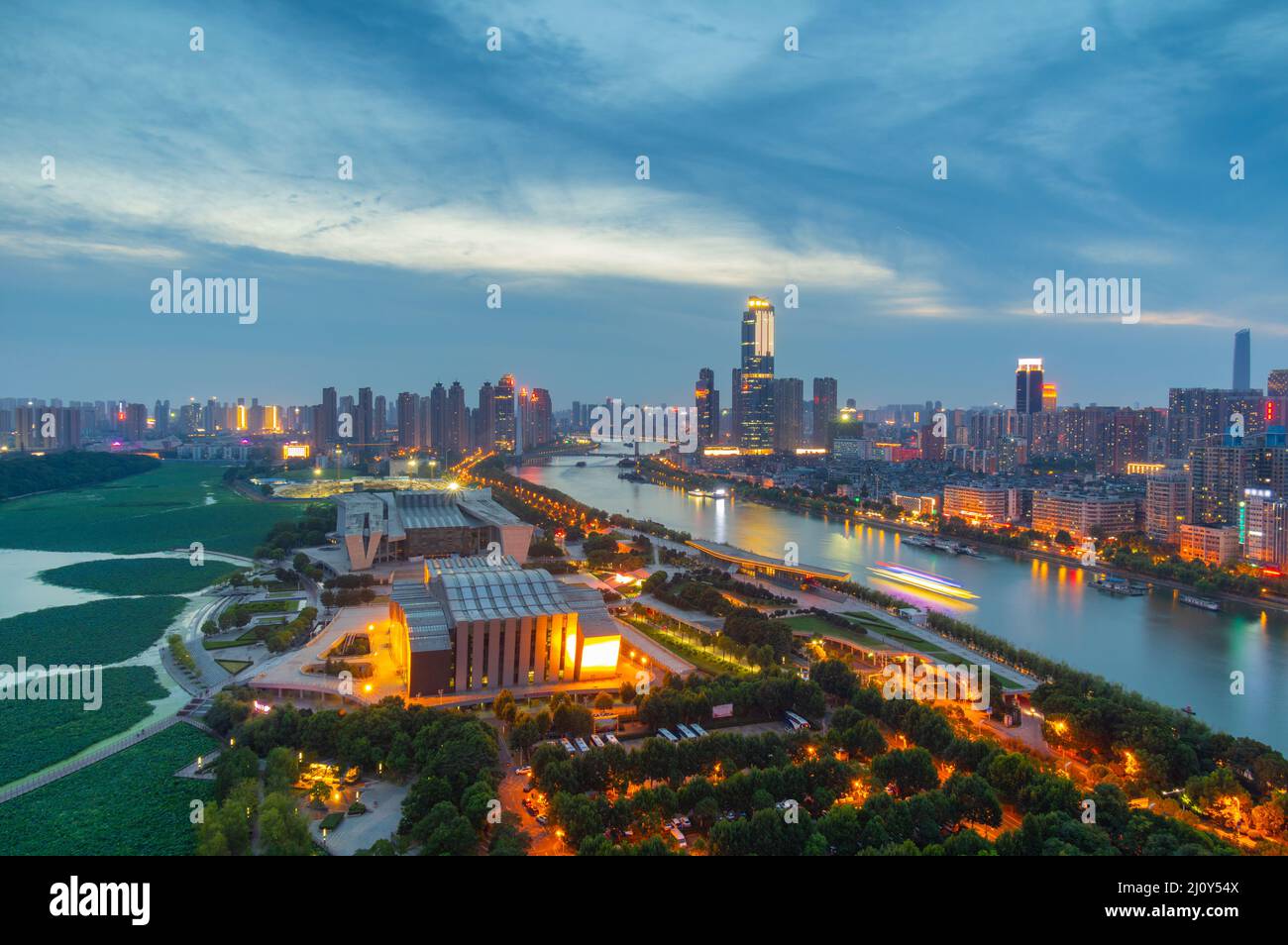 Wuhan city night skyline scenery in summer, Hubei, China Stock Photo ...