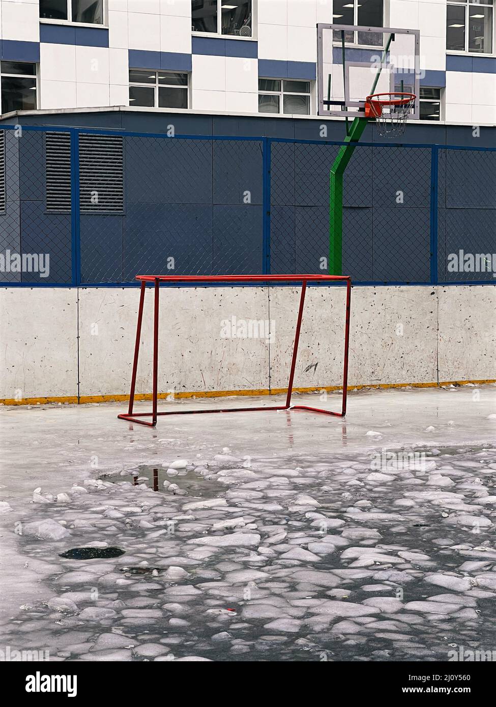 Summer Basketball Court turns into hockey field in winter. In spring ...