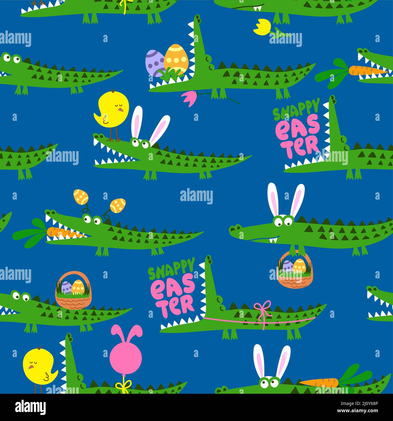 Happy Easter Crocodile pattern design with several alligators - funny ...
