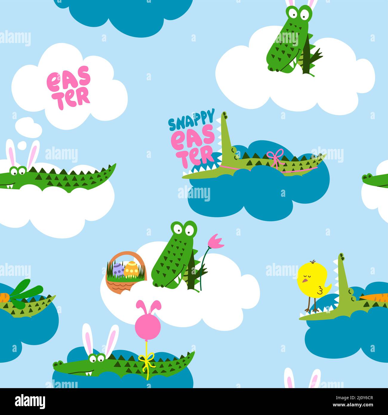 Croco Easter egg hunt party - Funny cartoon crocodile, chick, and eggs ...
