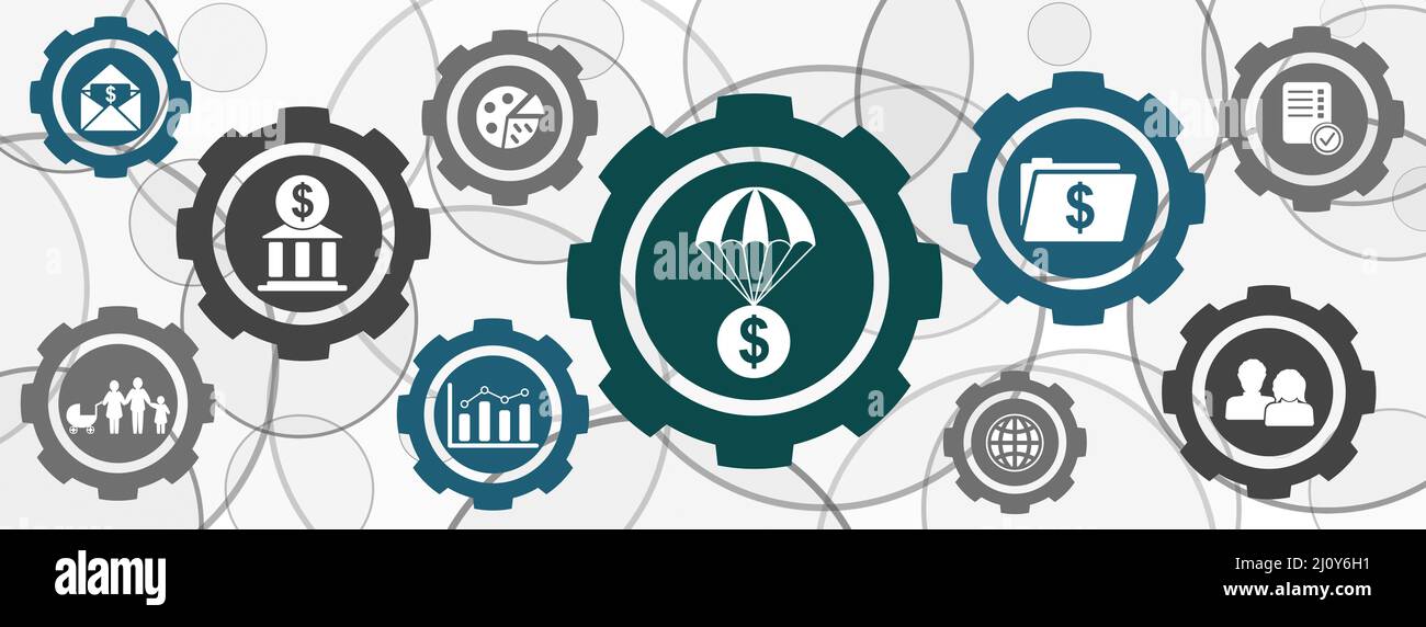 Concept of government aid with icons in cogwheels Stock Photo - Alamy