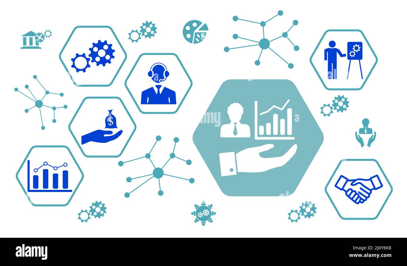 Concept of business support with icons in hexagons Stock Photo - Alamy