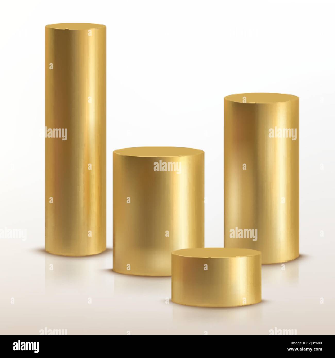Realistic golden cylinder. 3d gold pillar or can, metal podium stadium ...