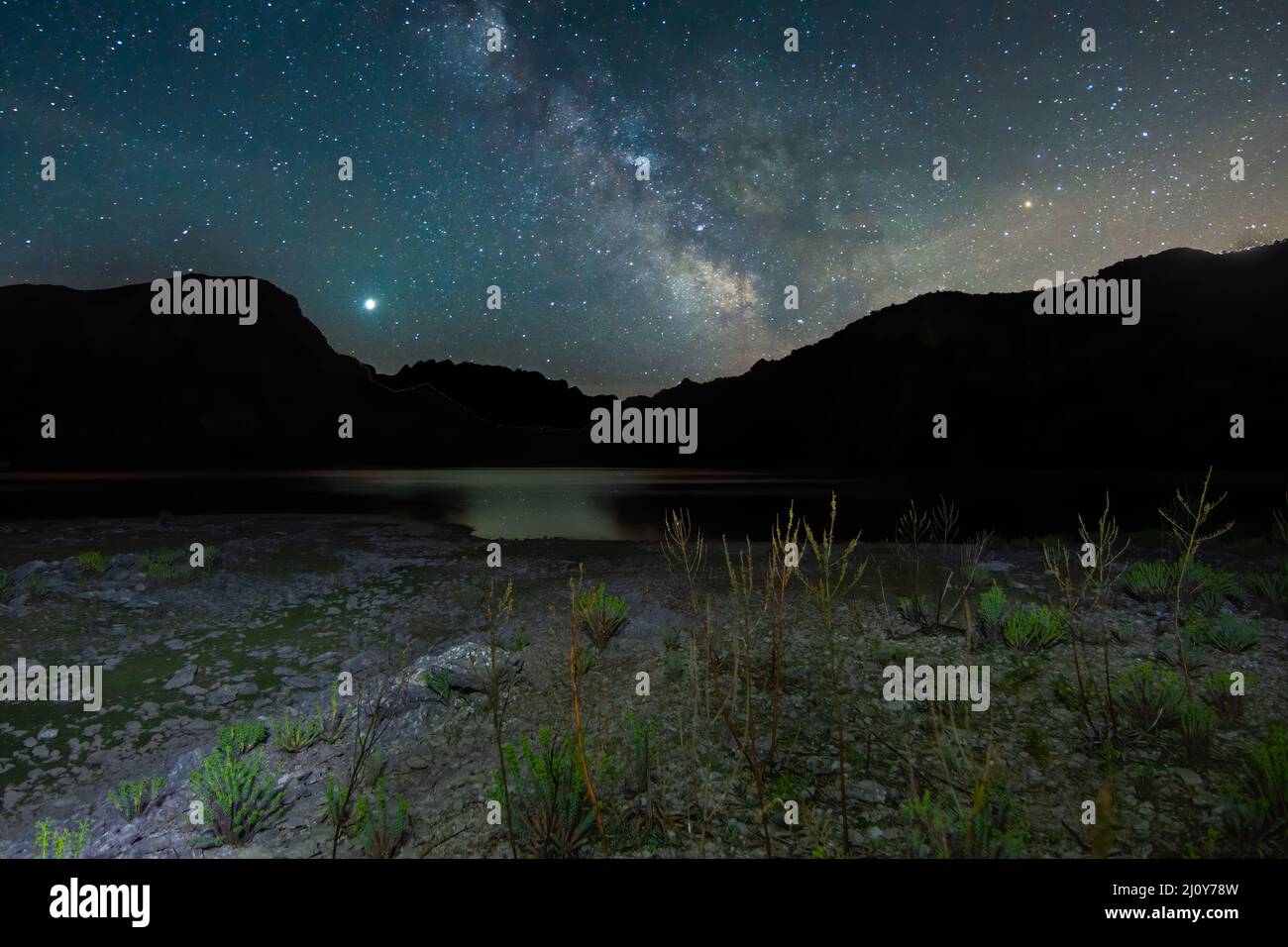 Night view of landscape with starry sky Stock Photo - Alamy