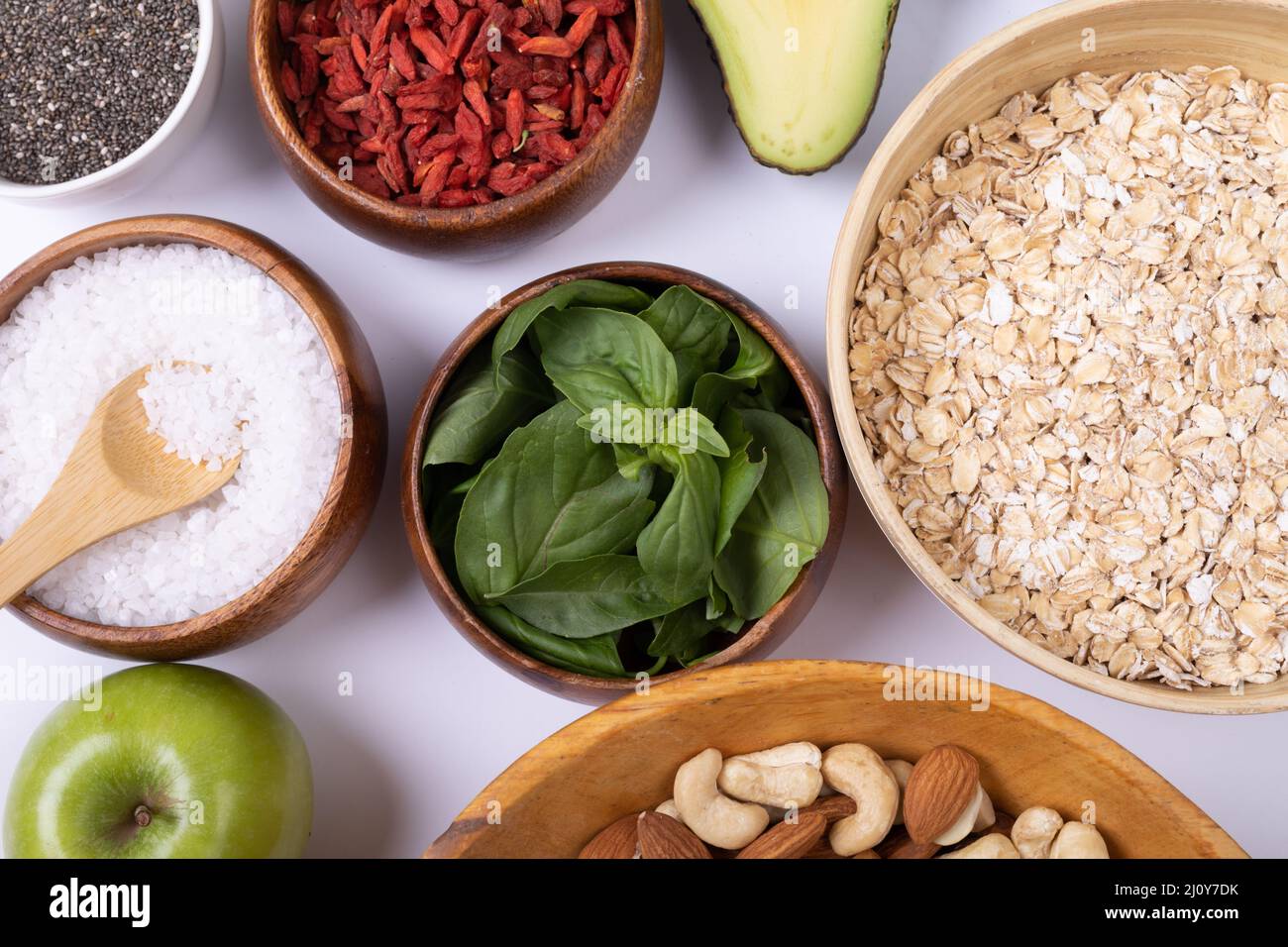 Full frame shot of various food and ingredient on white background ...