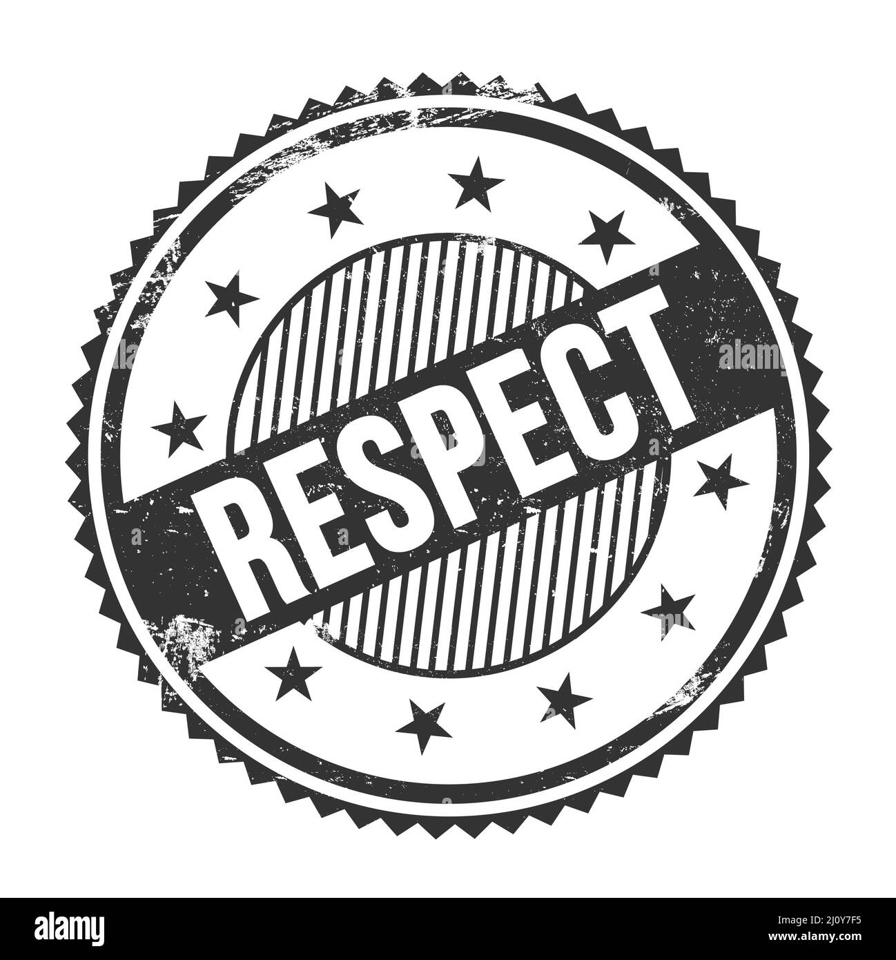 RESPECT text written on black grungy zig zag borders round stamp Stock ...