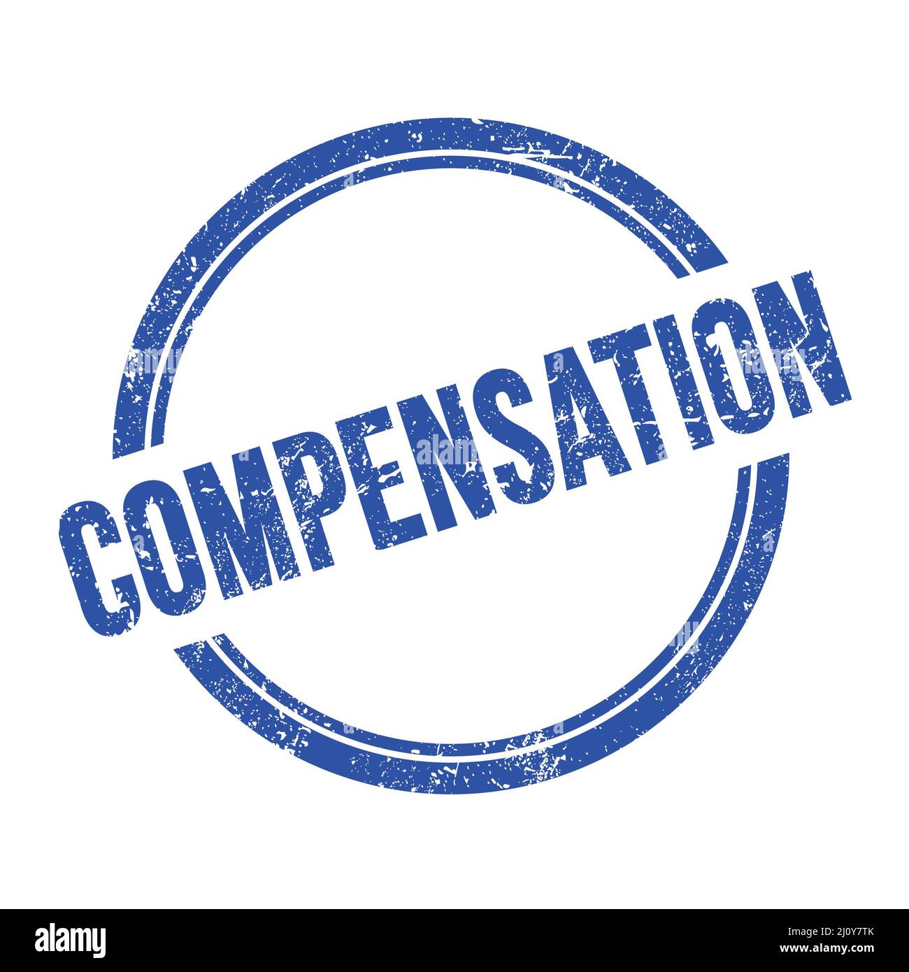 COMPENSATION text written on blue grungy vintage round stamp Stock ...