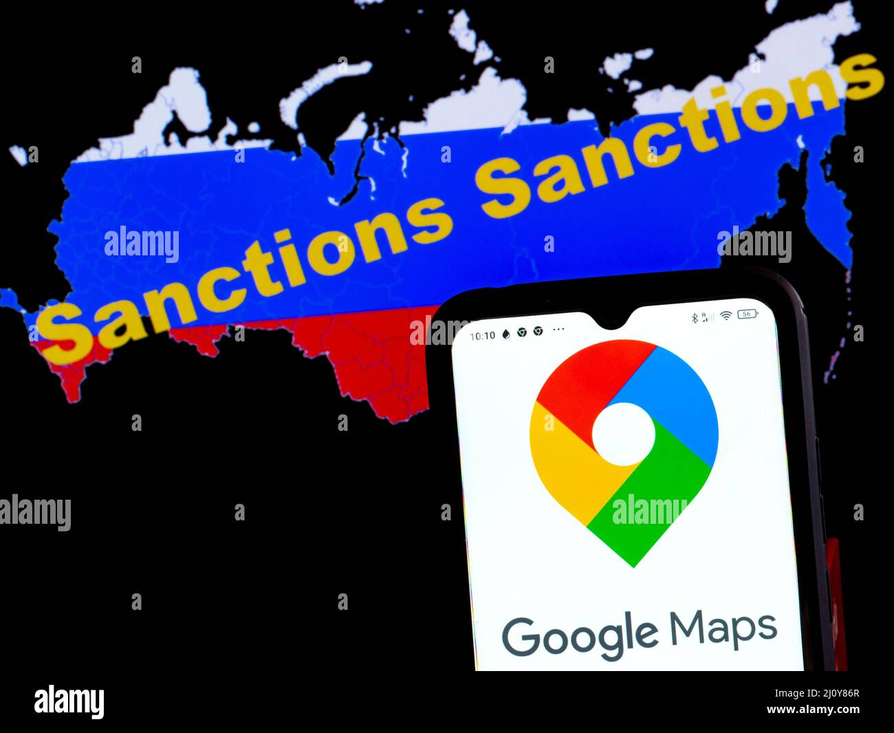 In this photo illustration, the Google Maps logo is displayed on a ...