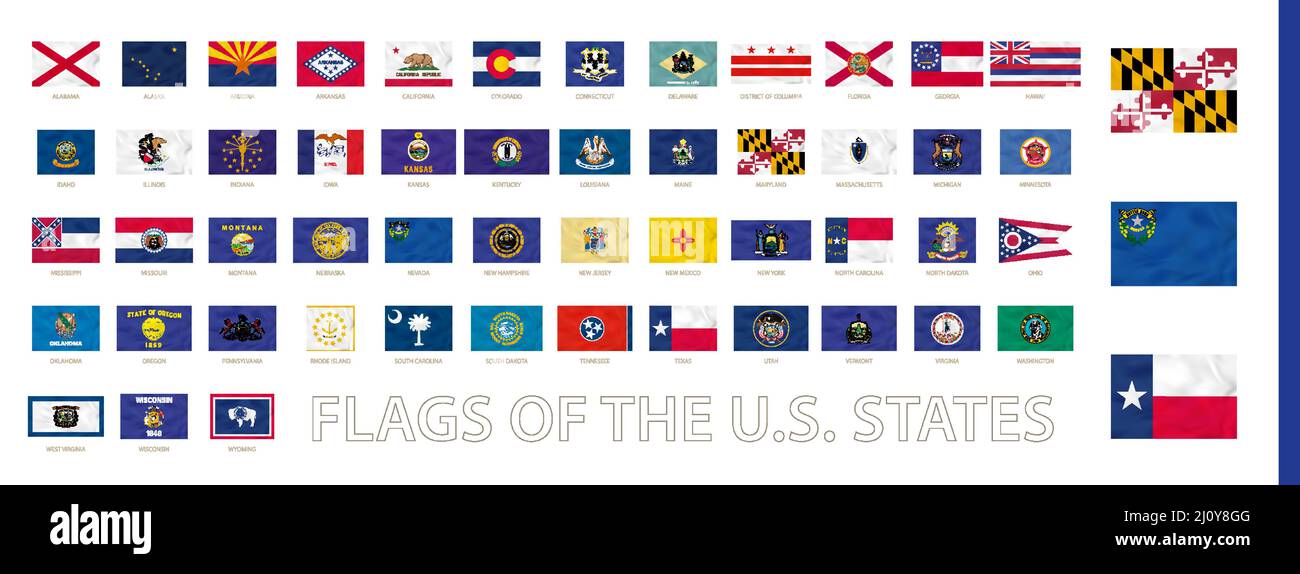 Flags of the U.S. States with waving effect, flags sorted by ...