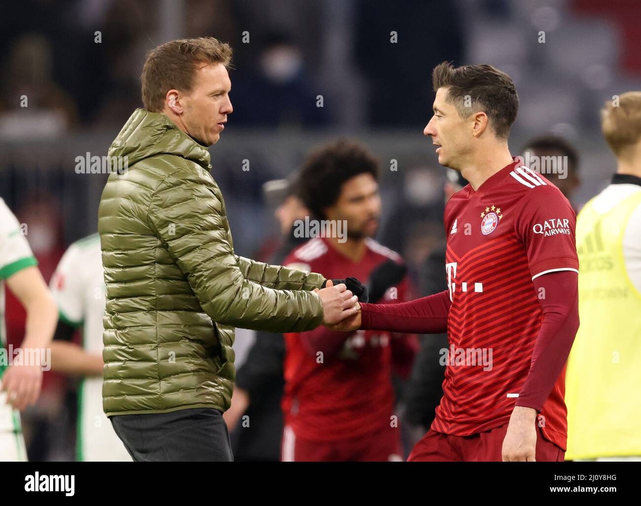 Robert Lewandowski of Bayern Muenchen Coach Julian Nagelsmann of Bayern ...